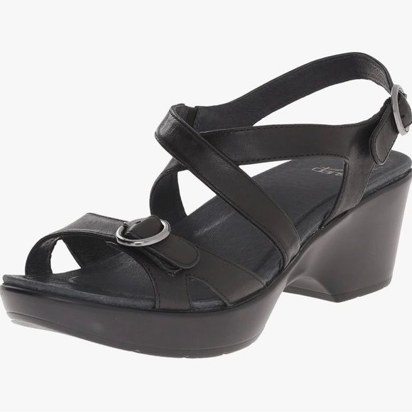 Dansko | Shoes | Dansko Julie Full Grain Leather Black Strappy Wedge ...